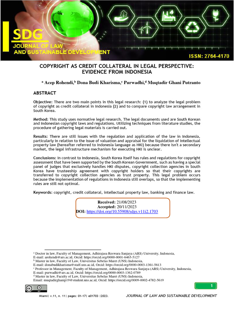 Copyright as Credit Collateral: Indonesia vs. South Korea | PDF | Valuation (Finance ...