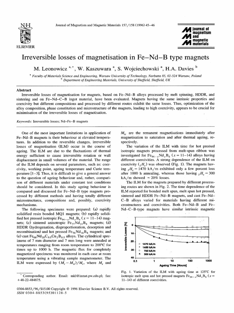 Leonowicz M Irreversible Losses of Magnetisation in Fe | PDF | Magnet ...