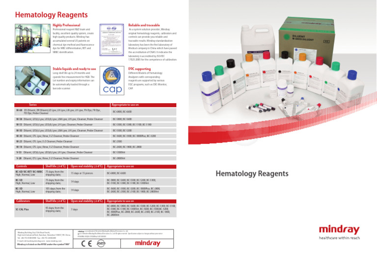 Mindray Reagent brochure | PDF
