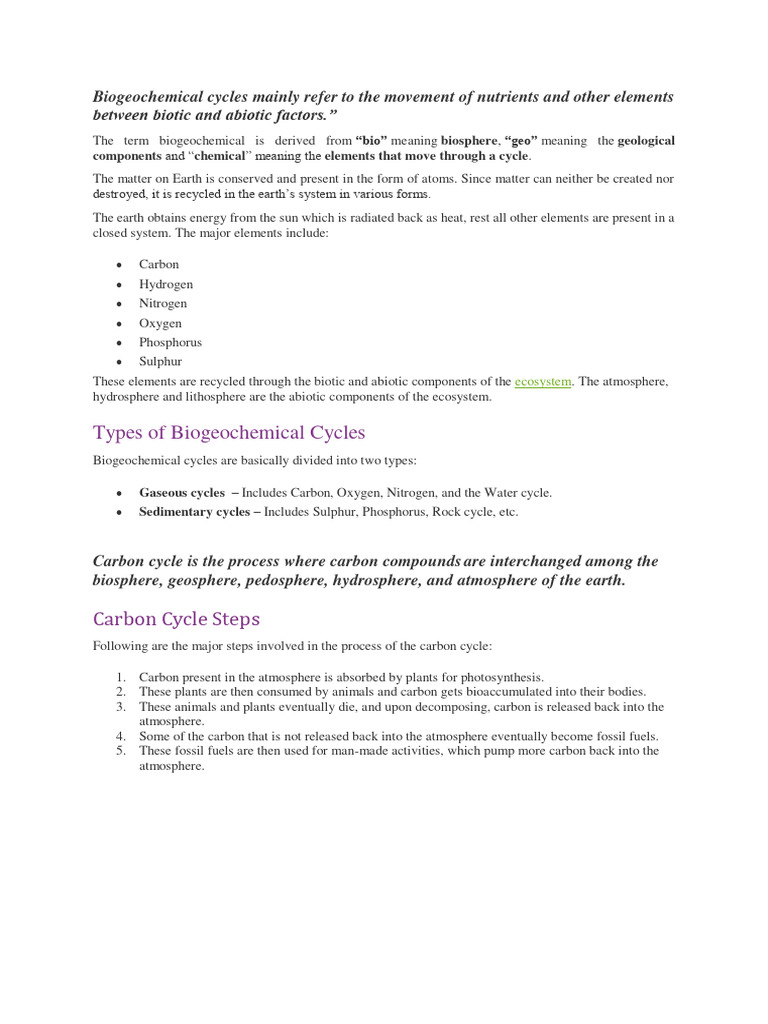 Biogeochemical Cycles | PDF | Sulfur | Carbon Cycle