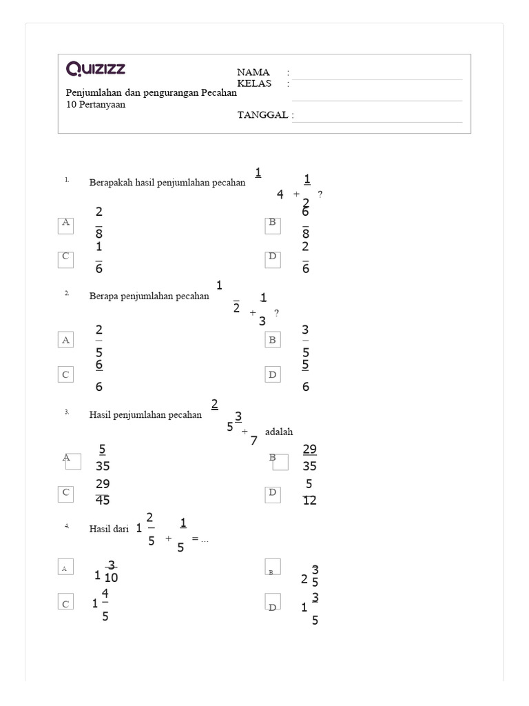 Soal Pecahan Kelas 5 Ecobrick | PDF