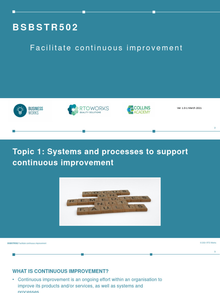 BSBSTR502: Facilitate Improvement Systems | PDF | Mentorship | Six Sigma