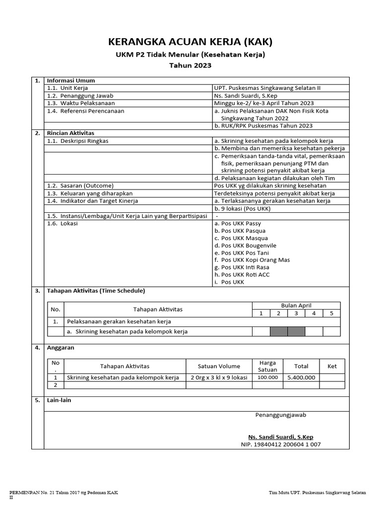 Rancangan KAK Keswa | PDF
