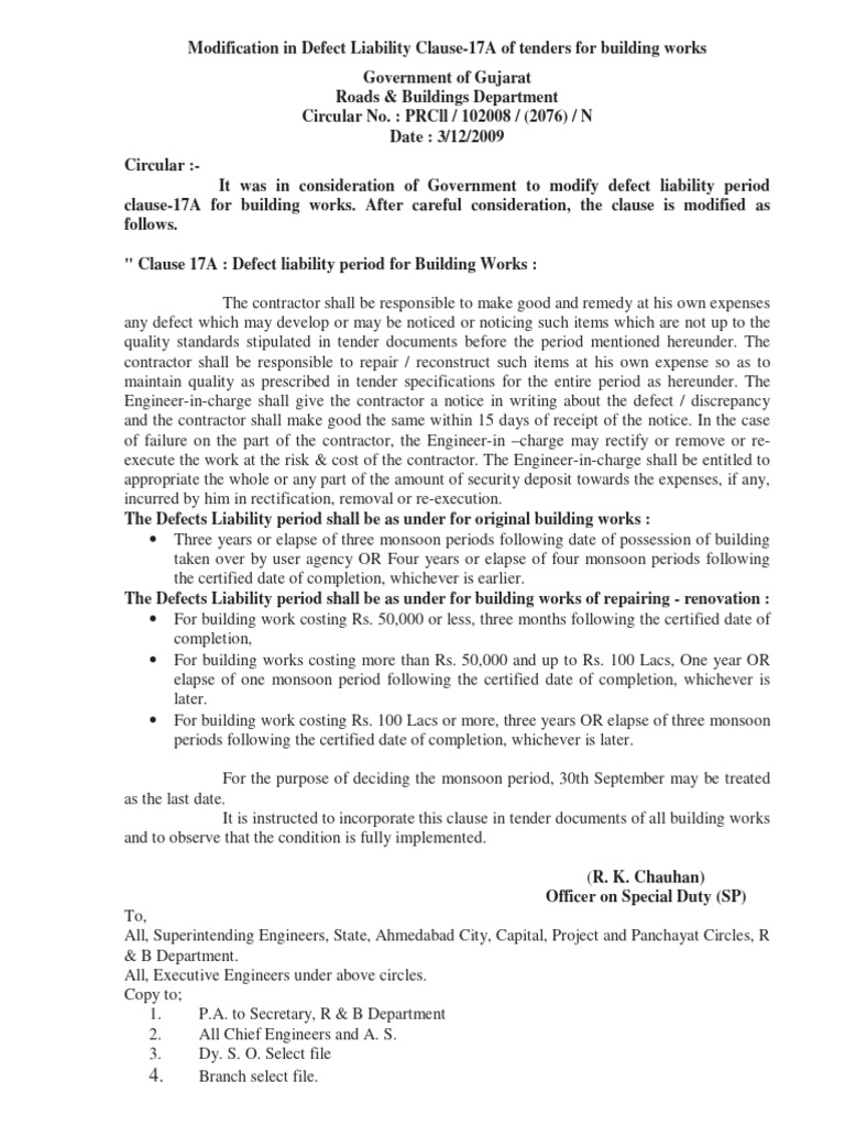 Modification in Defect Liability Clause 17 | PDF