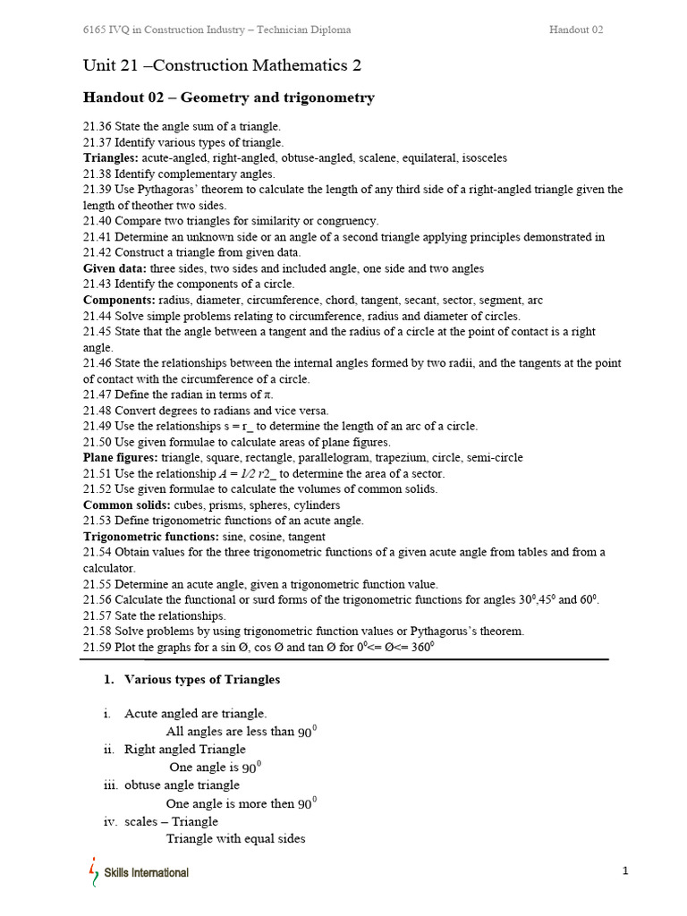 Handout 02 - Geometry and Trigonometry | Download Free PDF | Trigonometric Functions | Triangle