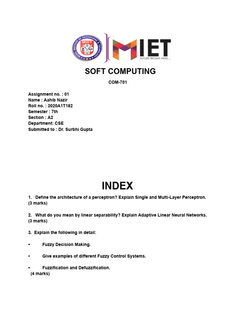 2020a1t182 Assgn1 | PDF | Fuzzy Logic | Artificial Neural Network