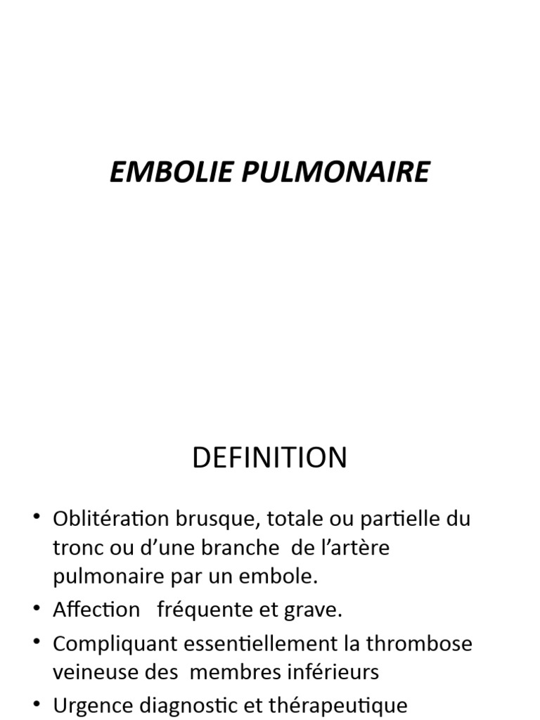 Embolie pulmonaire : définition et étiologies | PDF | Épidémiologie ...