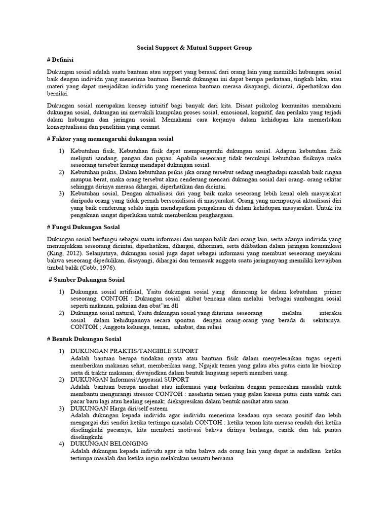 Social Support & Mutual Support Group | PDF