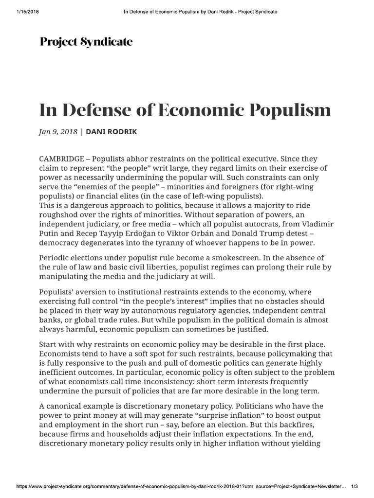 In Defense of Economic Populism | PDF