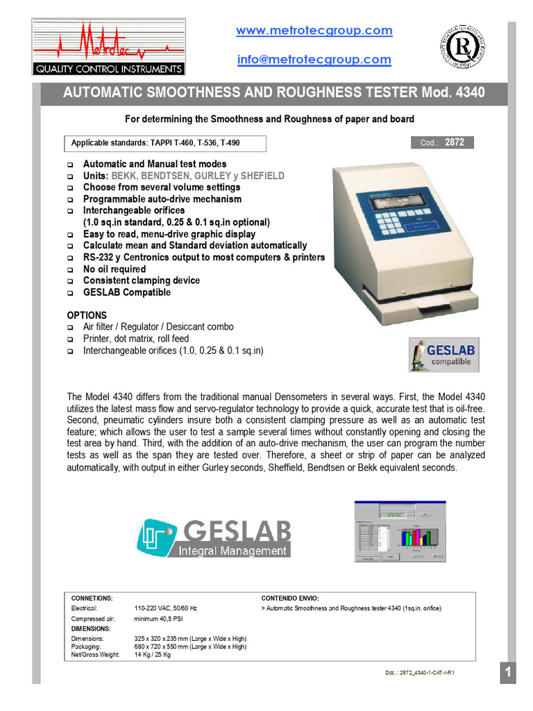 Automatic Smoothness Tester Model 4340 | PDF