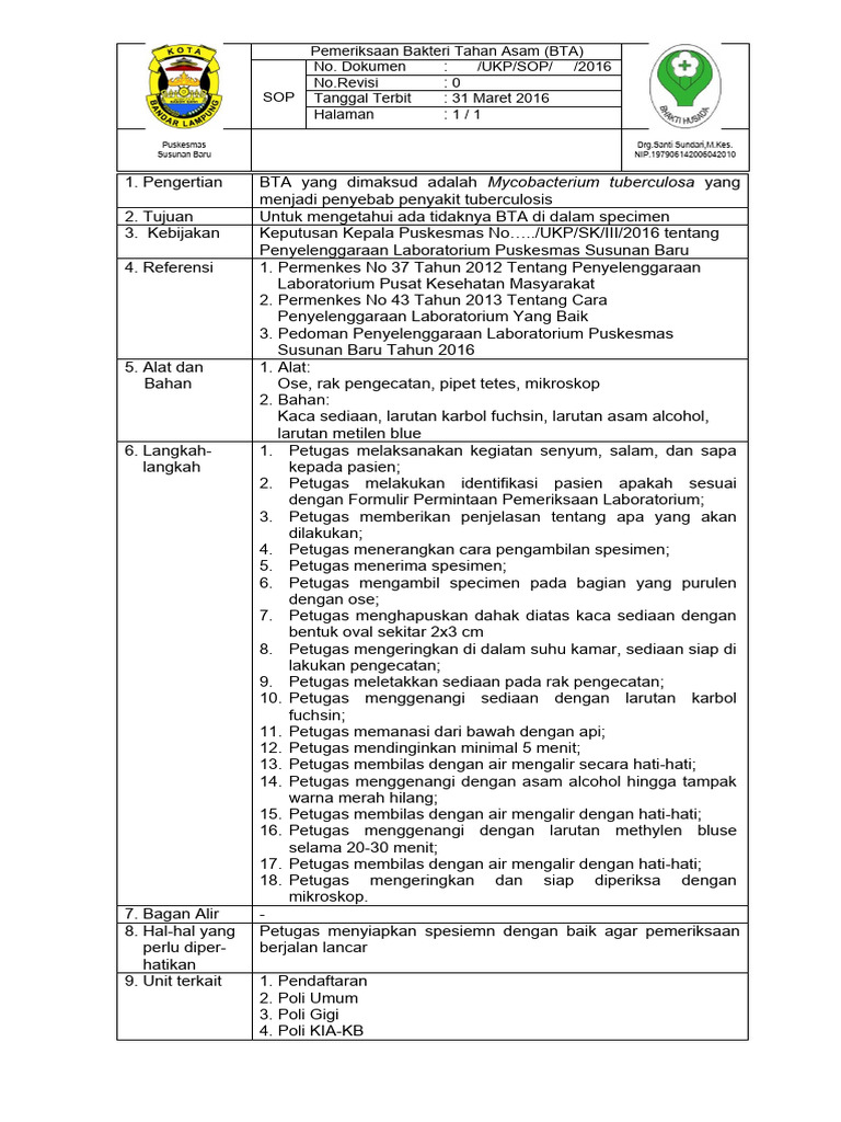 Sop Pemeriksaan Bta Pdf