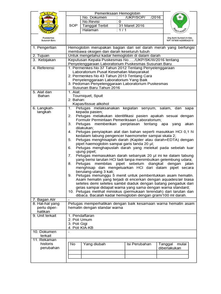 SOP - Pemeriksaan HB | PDF