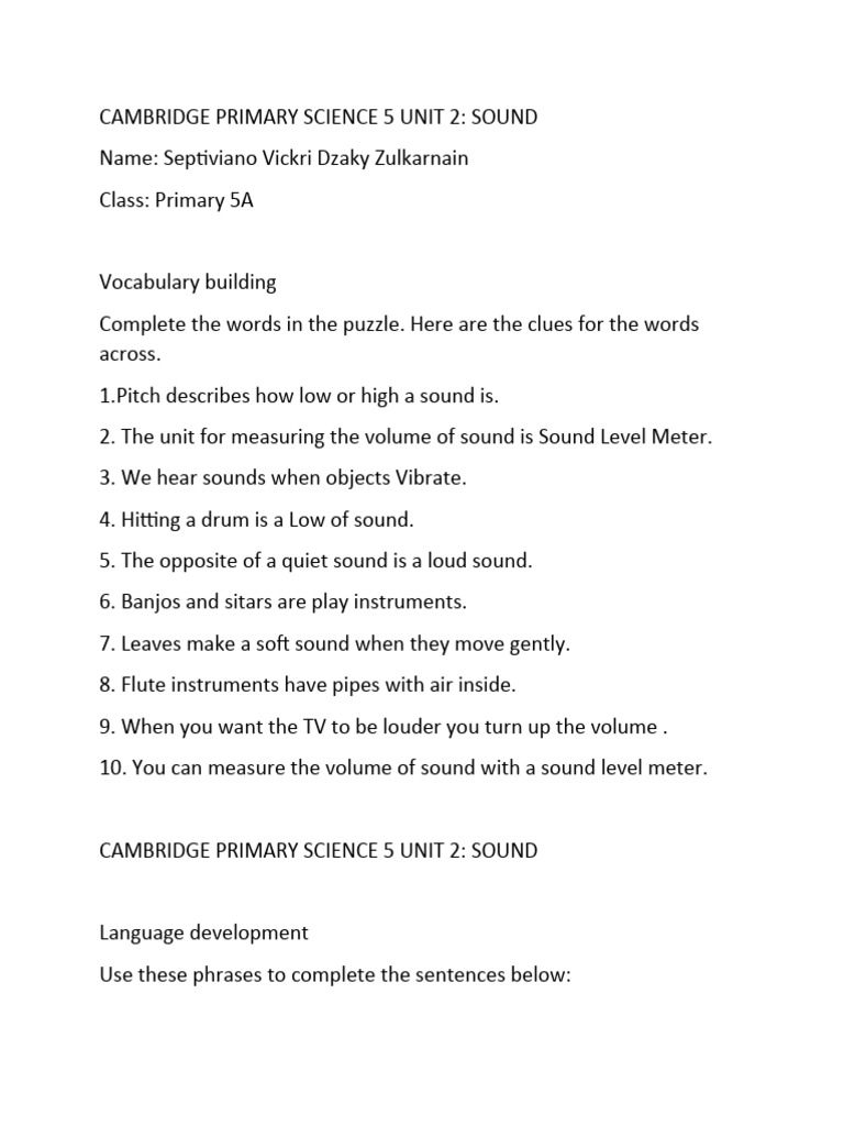Cambridge Primary Science 5 Unit 2 Sound | PDF | Language Arts & Discipline