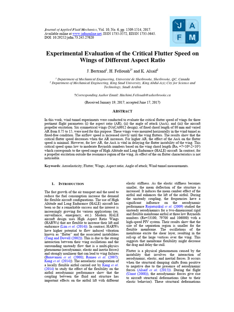 Flutter Speed at Various Aspect Ratio | PDF | Lift (Force) | Aerodynamics