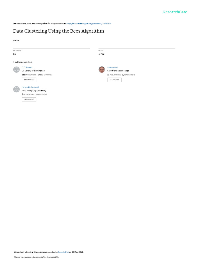 Data Clustering Using The Bees Algorithm | PDF