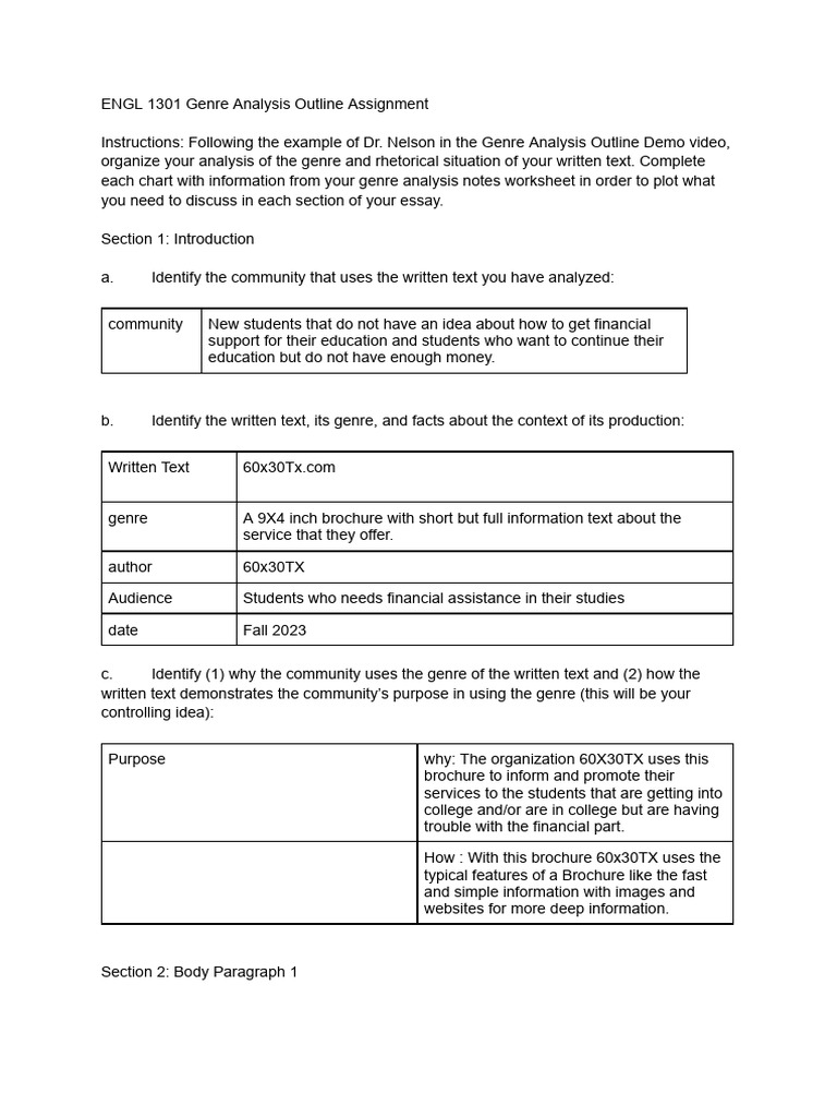 Genre Analysis Outline Worksheet 1 | PDF | Genre | Writing