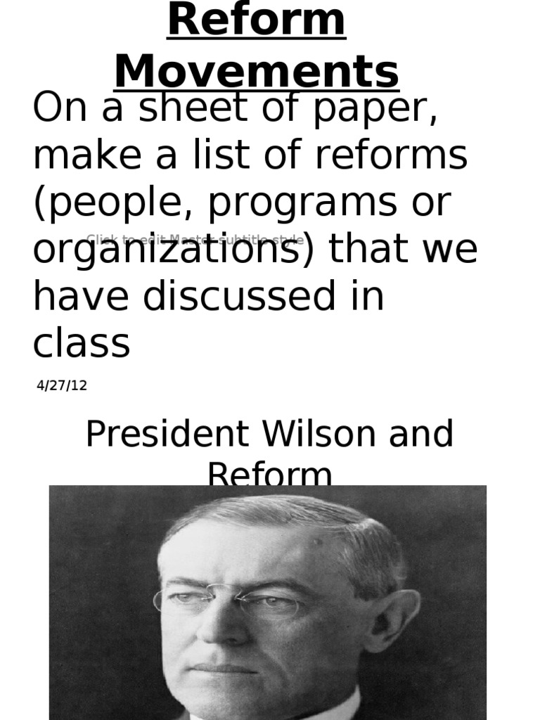 Woodrow Wilson's Reform Movements Overview | PDF