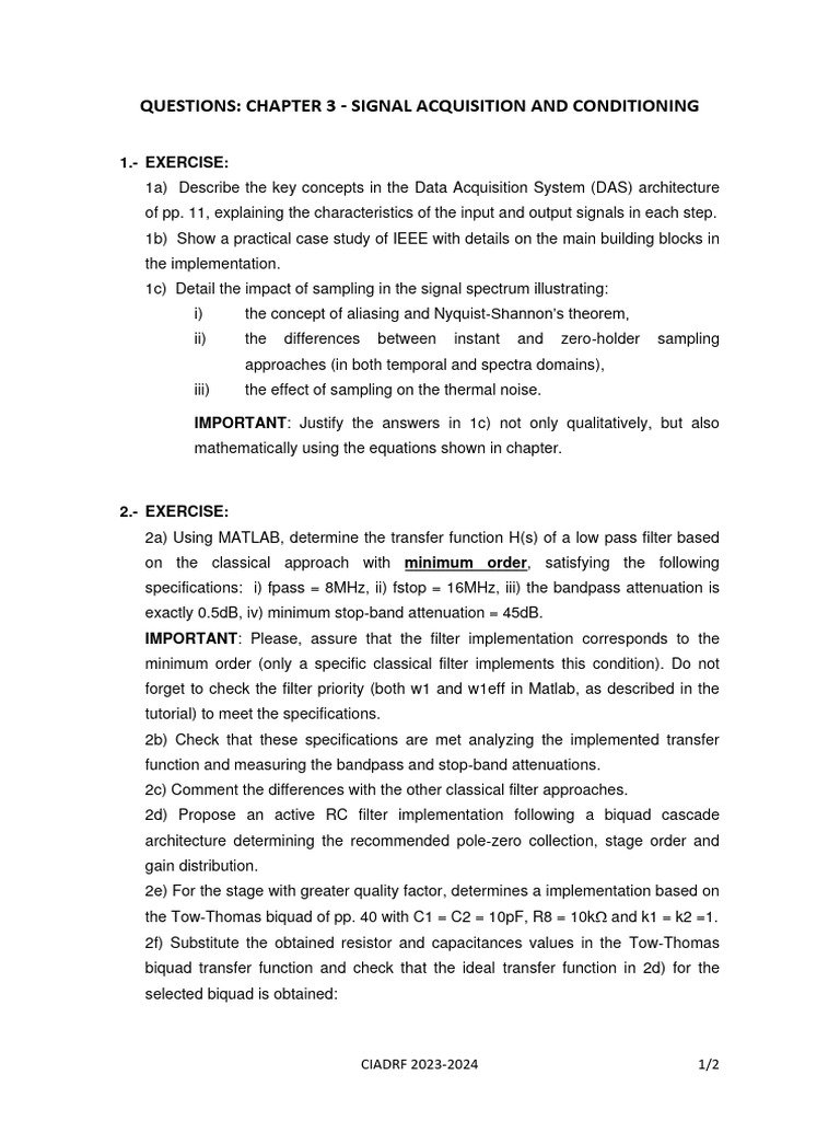 Chapter 3 Questions | PDF | Sampling (Signal Processing) | Filter (Signal Processing)