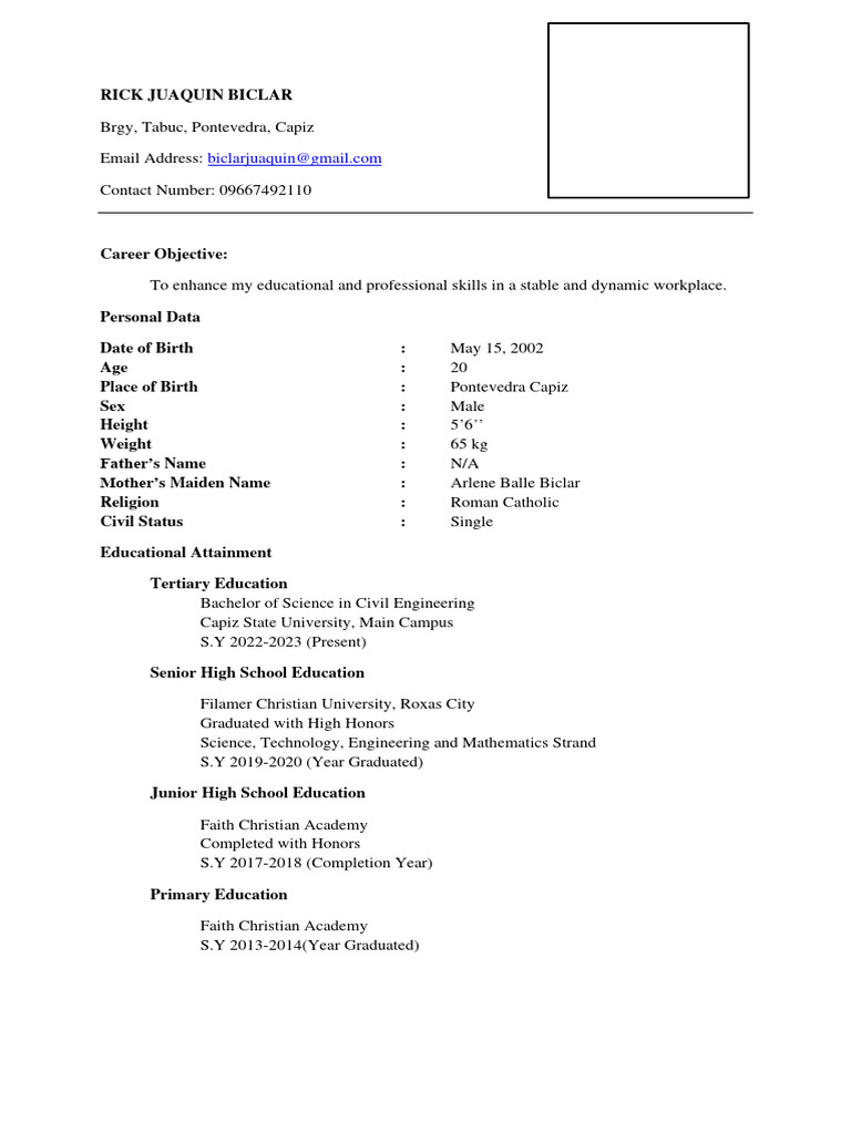 Biclar Resume | PDF | Science