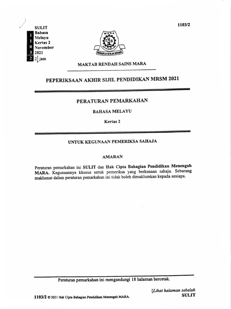 2021 MRSM Bahasa - Melayu K2 Jawapan | PDF