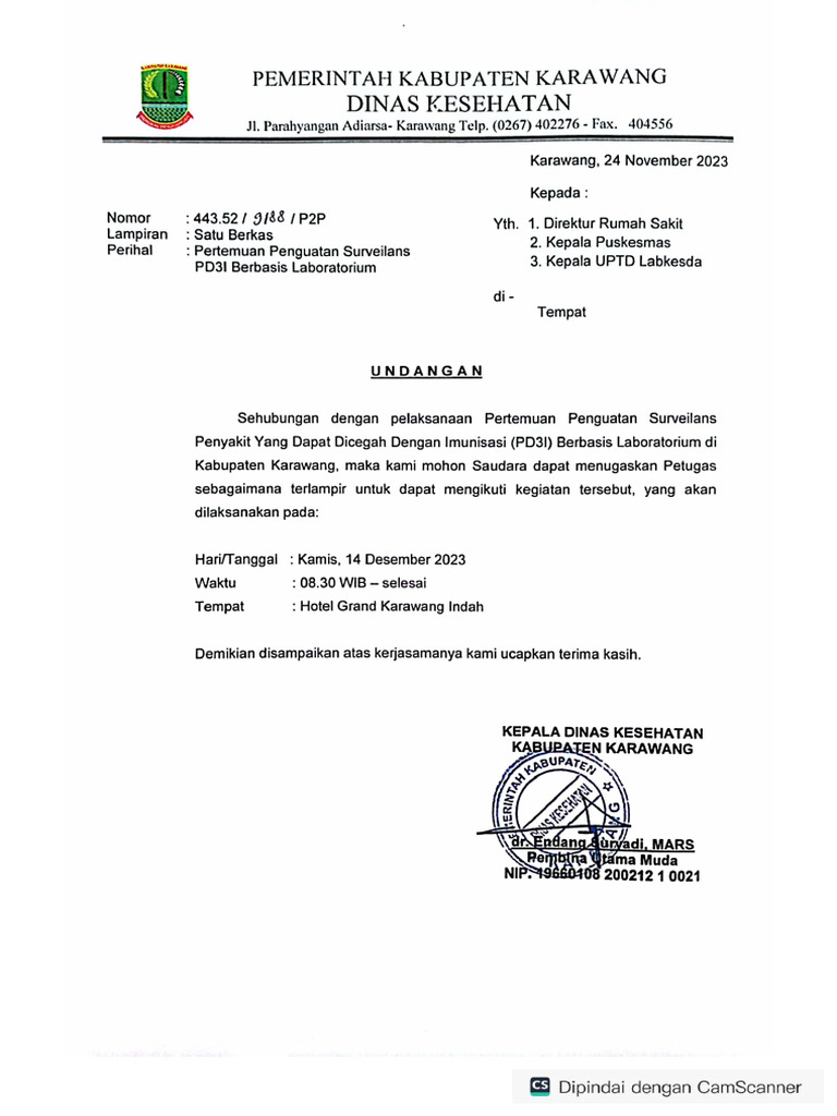 Surat Undangan Pertemuan Surveilans Berbasis Lab Rev1 | PDF