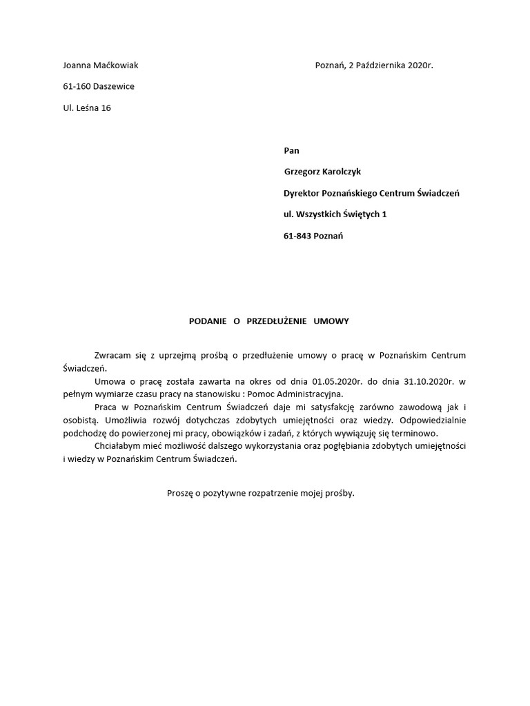 Przedłużenie Umowy | PDF