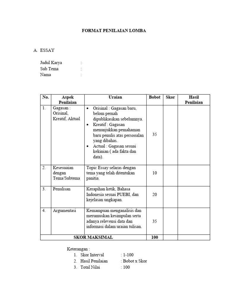 Format Penilaian Lomba Kreatifitas | PDF