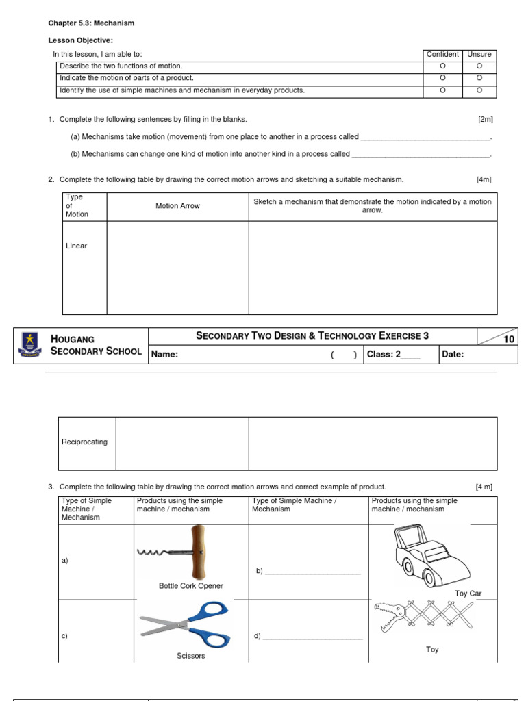 Mechanism Worksheet PDF | PDF | Machines