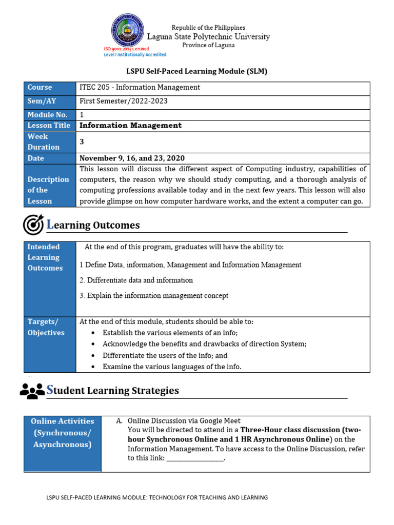 MODULE1 ITEC 205 Information Management (1) | PDF | Information | Data