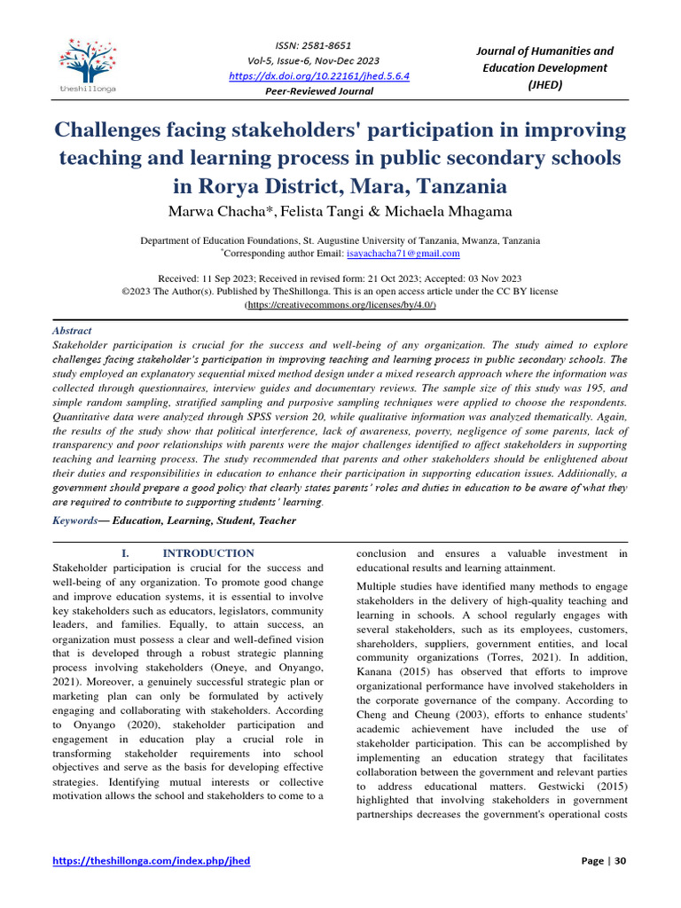 Challenges facing stakeholders' participation in improving teaching and ... Challenges facing stakeholders' participation in improving teaching and ...