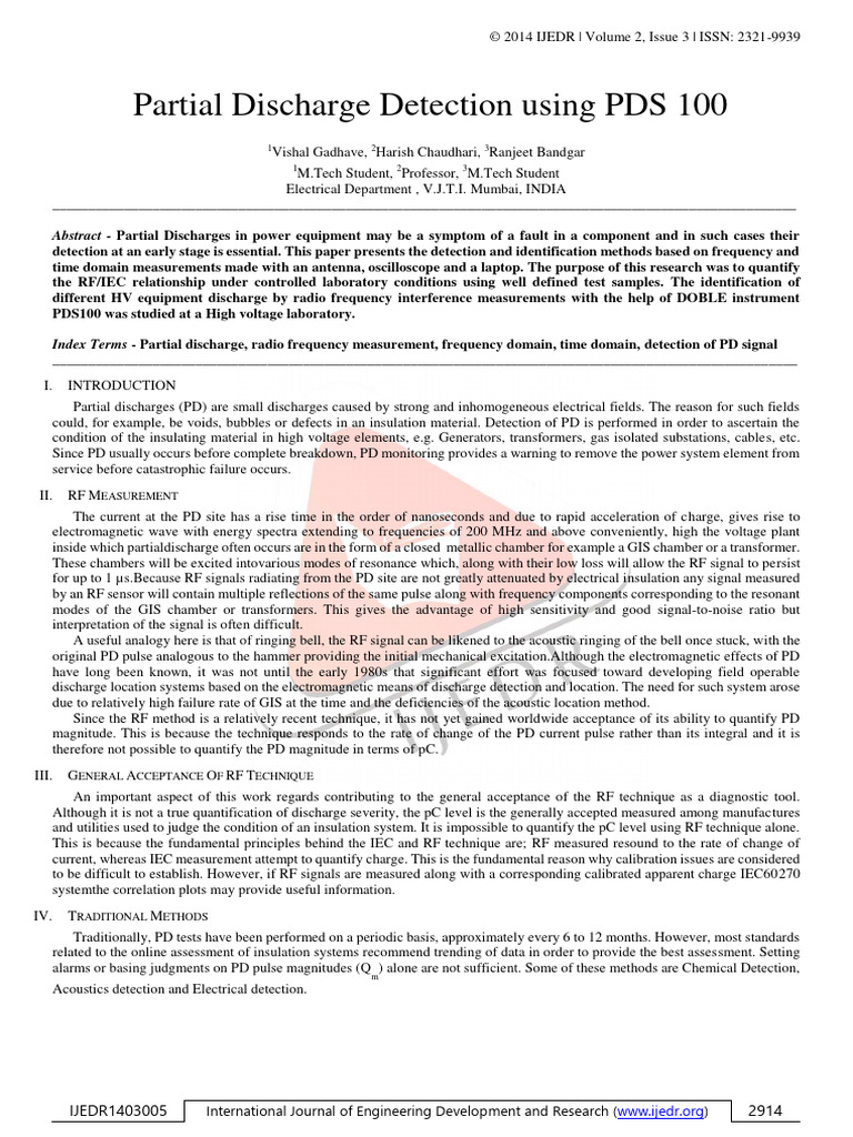 Partial Discharge Detection Using PDS 10 | PDF | Electromagnetic ...