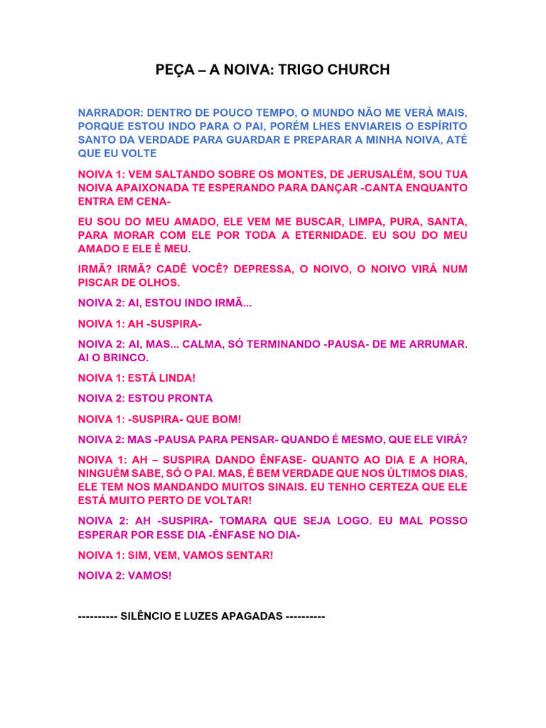 Peça A Noiva Trigo Church (Script) | Download grátis PDF | Amor ...