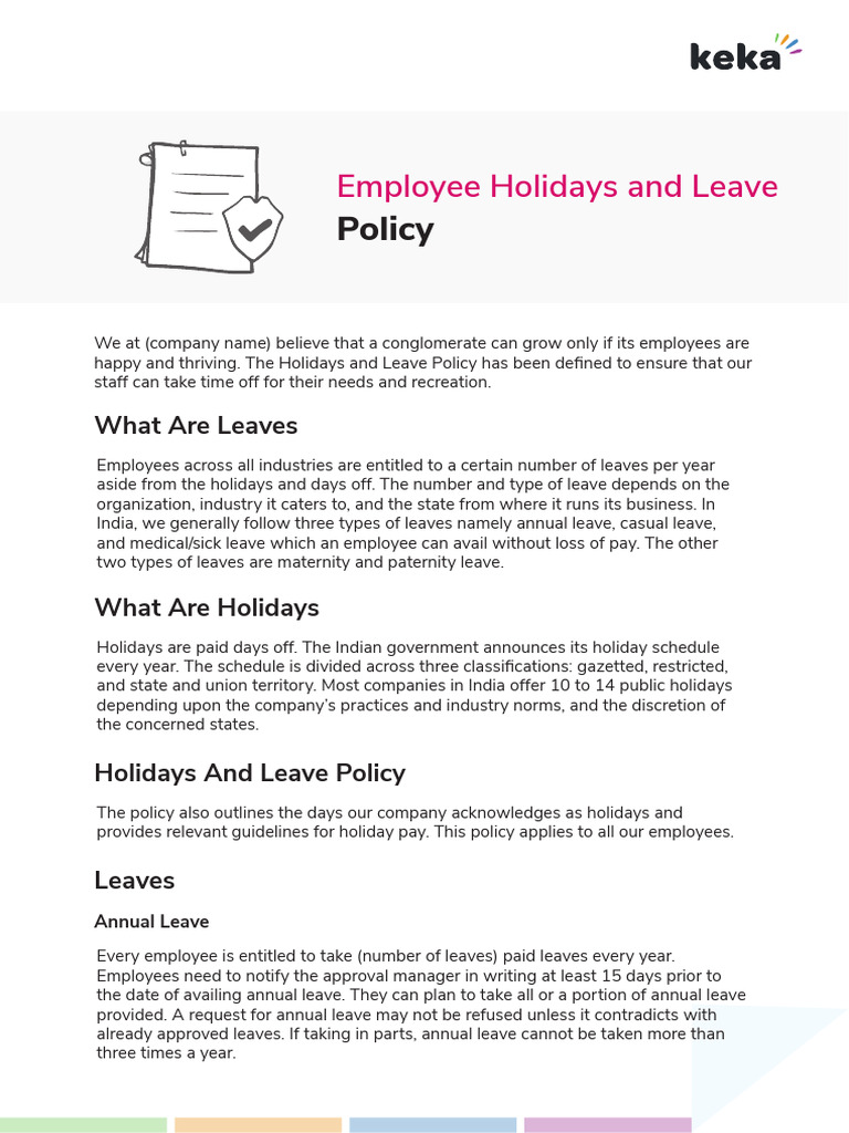 POLICY Employee Holidays and Leave | PDF | Sick Leave | Labour Law