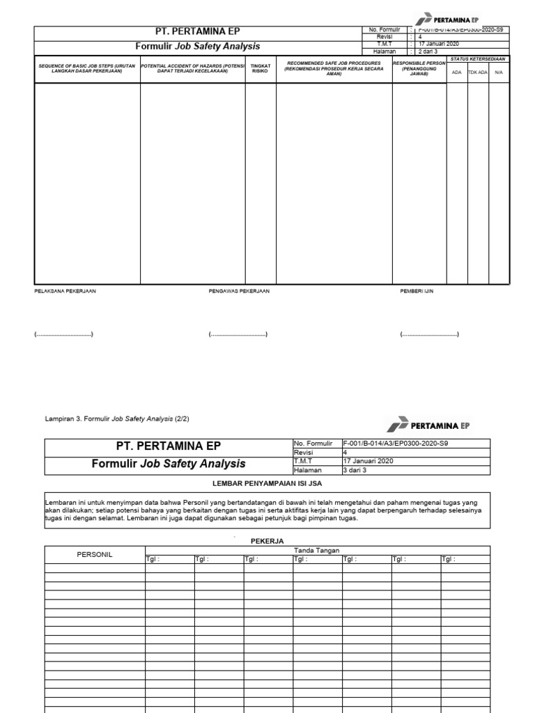 JSA K3LL Kosong | PDF | Teknologi & Rekayasa