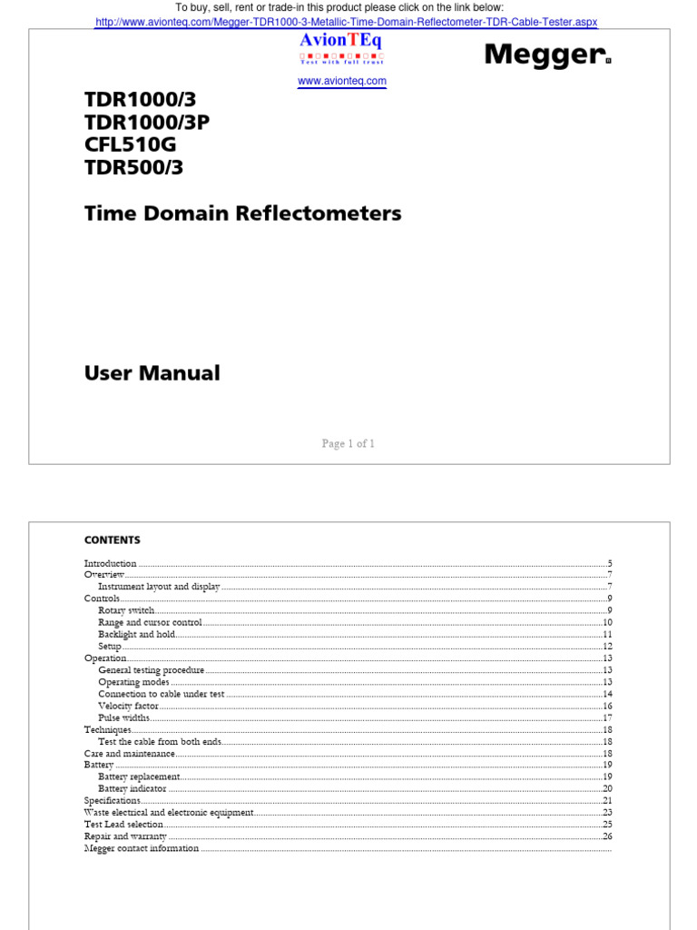 Megger TDR10003 User Manual | PDF | Electronics | Electromagnetism