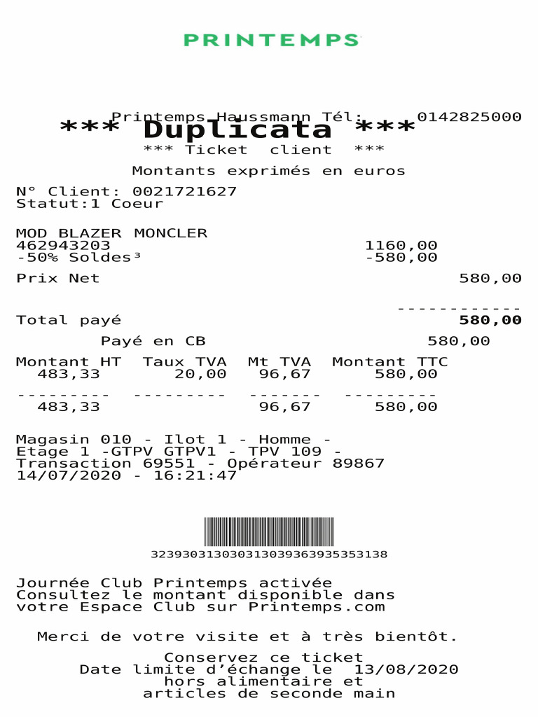 Ticket de Caisse Printemps | PDF