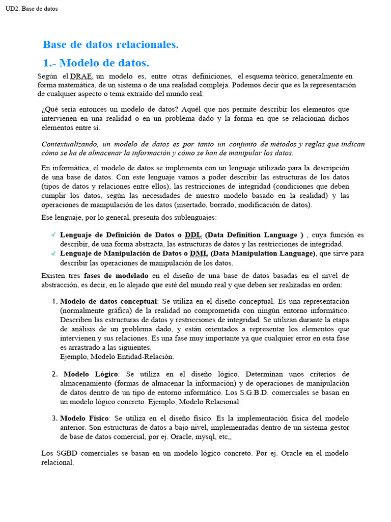 Resumen Tema 2 | PDF | Bases de datos | SQL