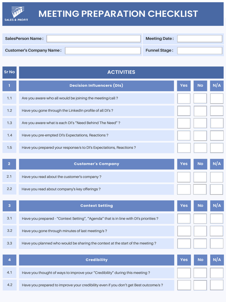 Meeting Preparation Checklist Sales Profit | PDF | Sales | Business