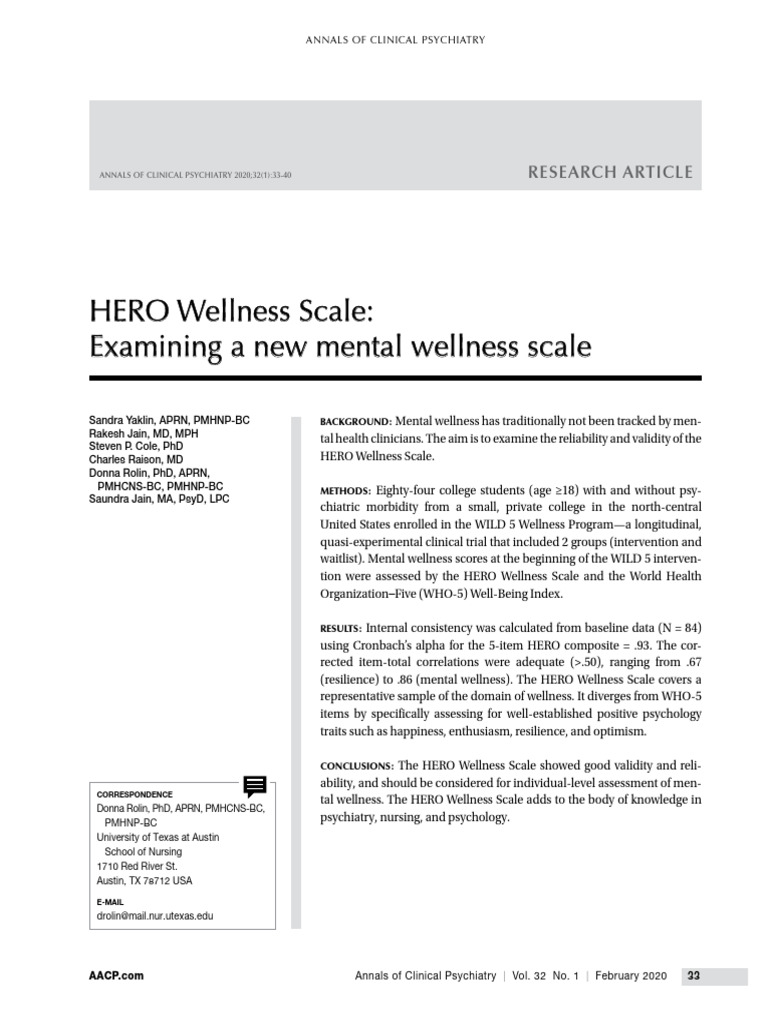 Validating the HERO Wellness Scale | PDF | Career & Growth | Self ...