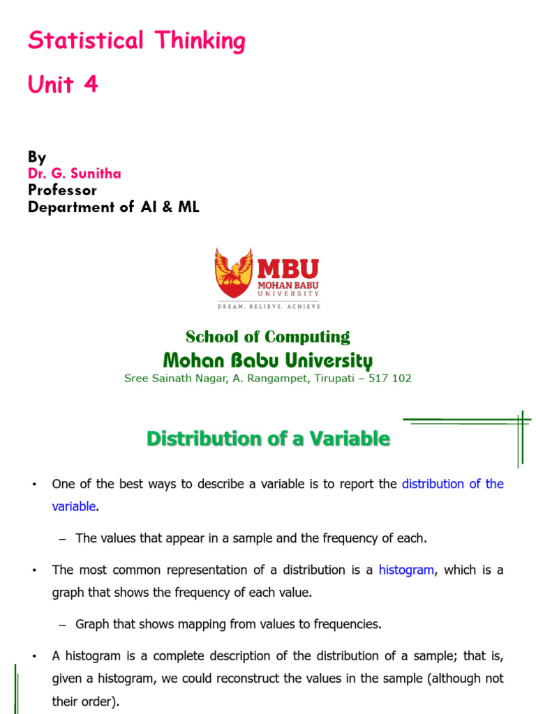 Unit 4 - Statistical Thinking | PDF | Variance | Probability Distribution