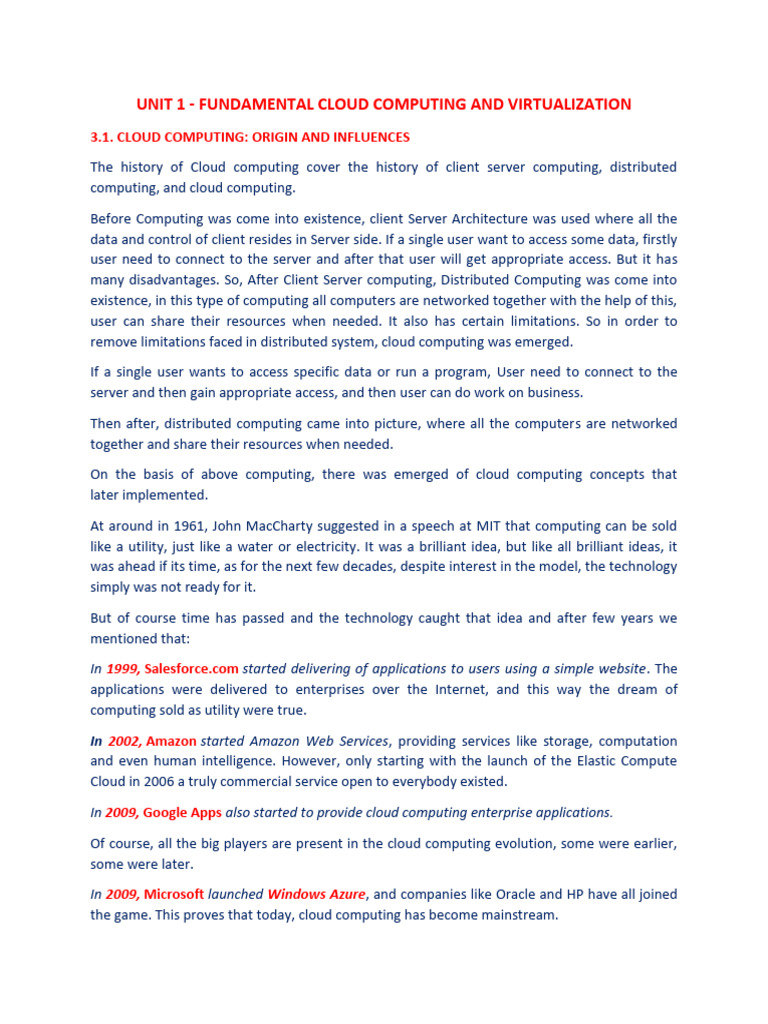 CC Unit1 | PDF | Cloud Computing | Virtualization