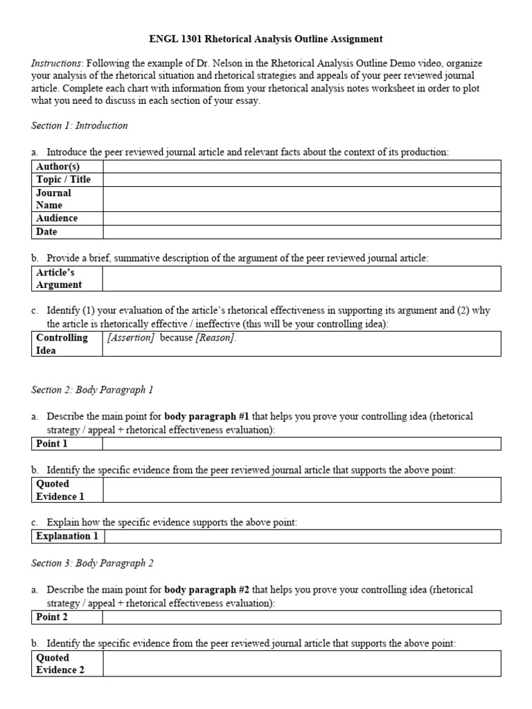Rhetorical Analysis Outline Worksheet | PDF | Argument | Rhetoric