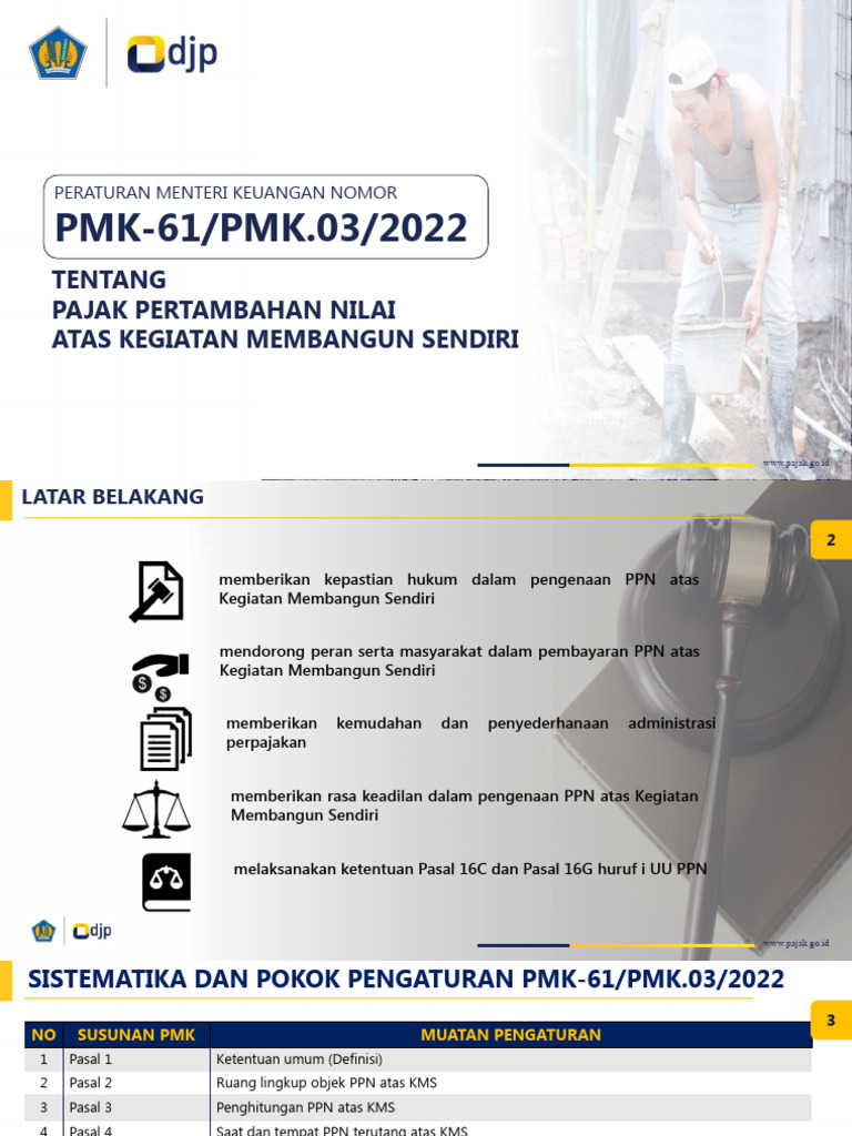 PMK-61-2022-Pajak Pertambahan Nilai Atas Kegiatan Membangun Sendiri | PDF