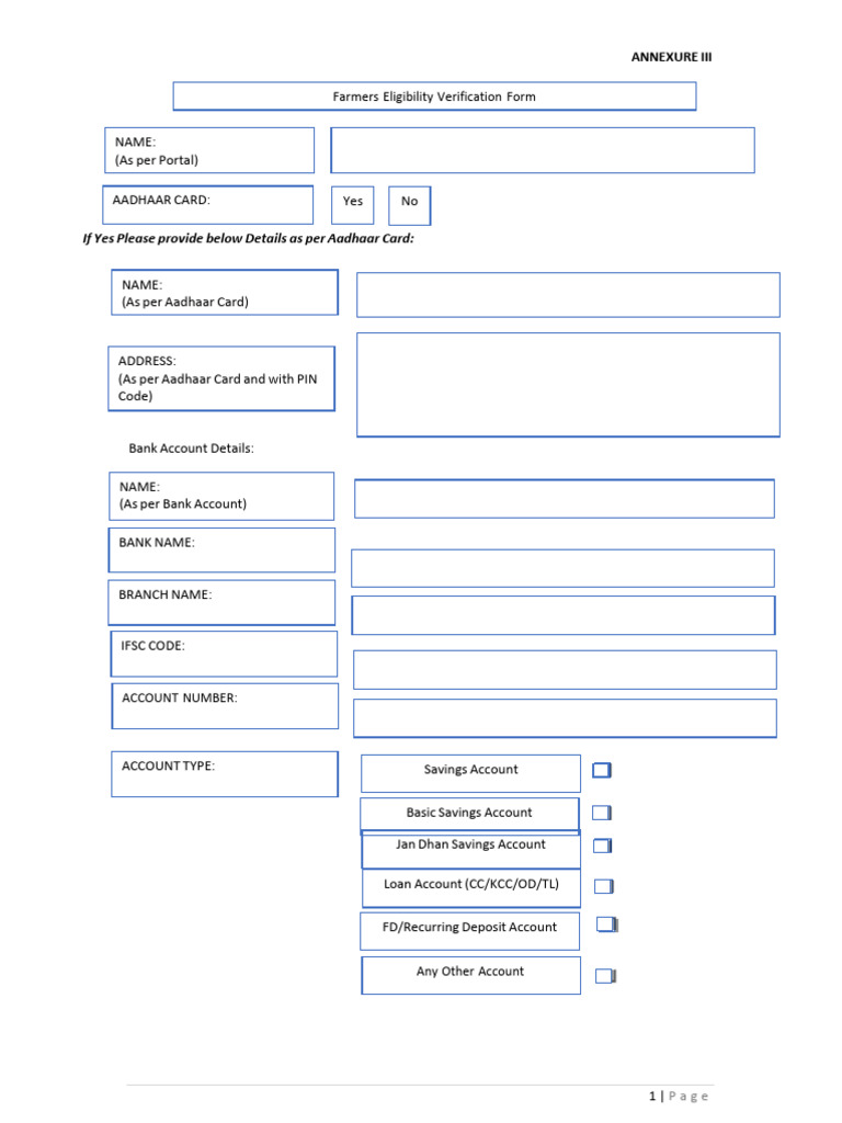 PM-KISAN Eligibility Verification Form | PDF | Identity Document ...