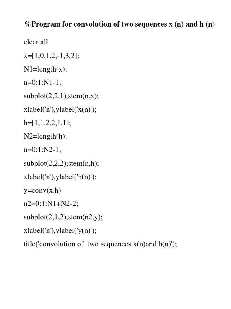 %program For Convolution of Two Sequences X (N) and H (N) | PDF ...