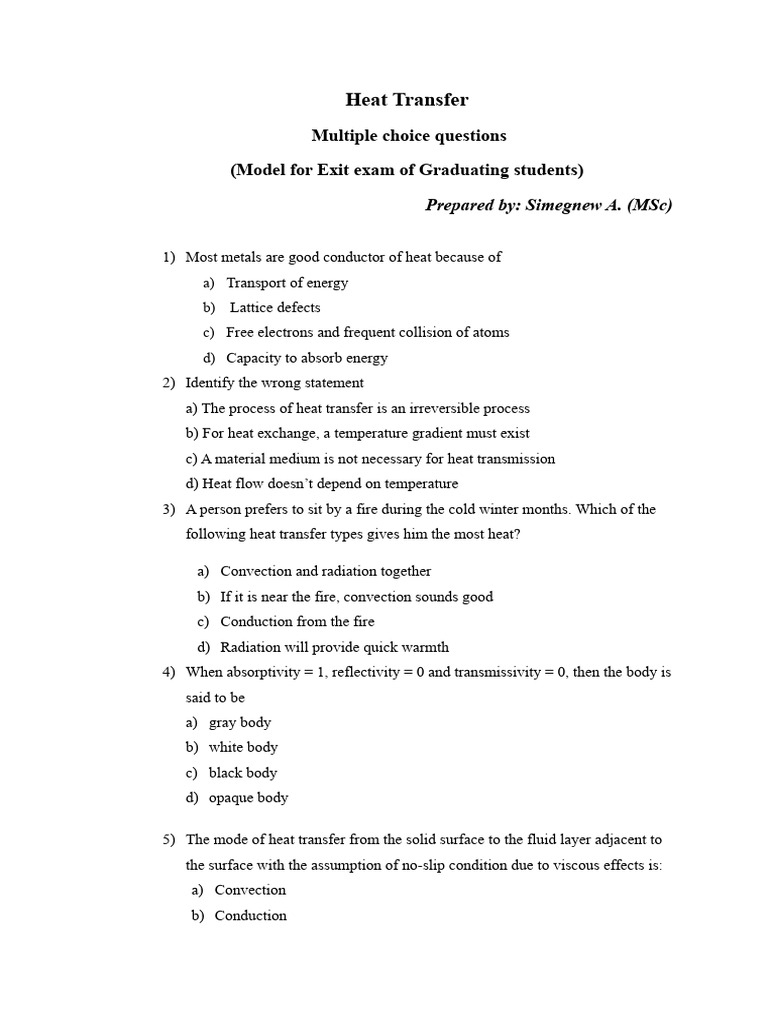 Heat Transfer Exam Questions | PDF