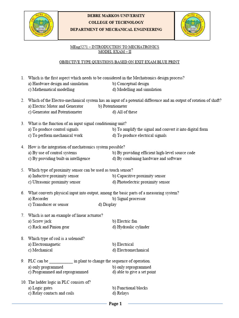 Mechatronics Model Exam - 2 | PDF | Programmable Logic Controller ... Mechatronics Model Exam - 2 | PDF | Programmable Logic Controller ...