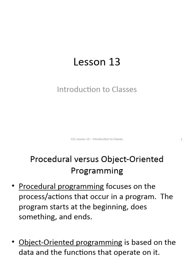 Cs1lesson13 Introclasses Pdf Programming Constructor Object Oriented Programming