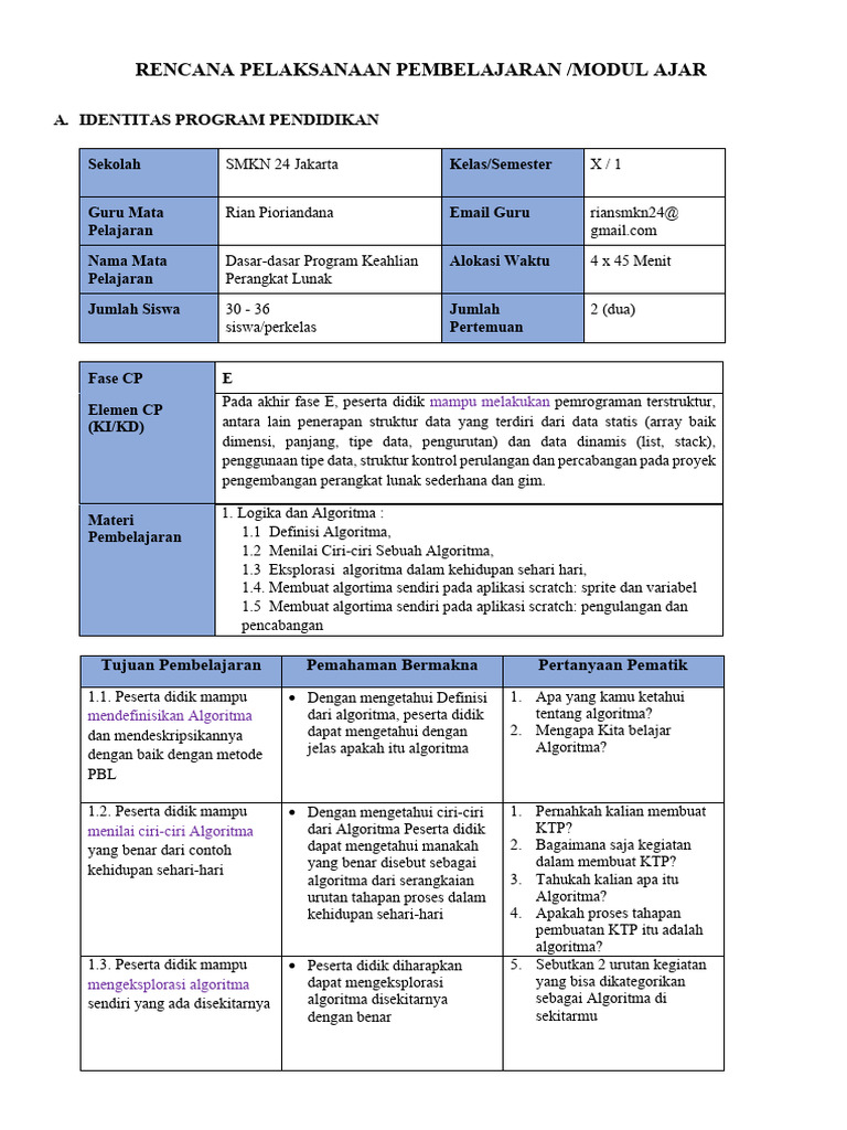 Rpp-Modul Ajar Algoritma Dan Pemrograman | PDF