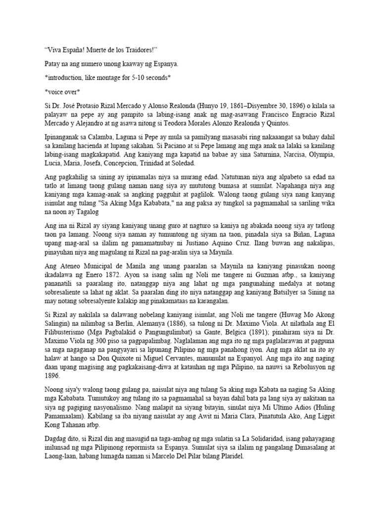 Rizal Script-Final Final | PDF